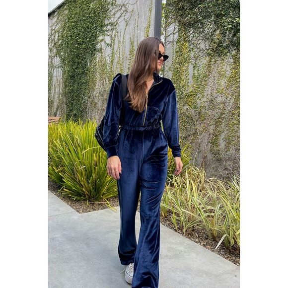Fabletics | Pants & Jumpsuits | Fabletics Blue Velvet Zip Up Wide Leg ...